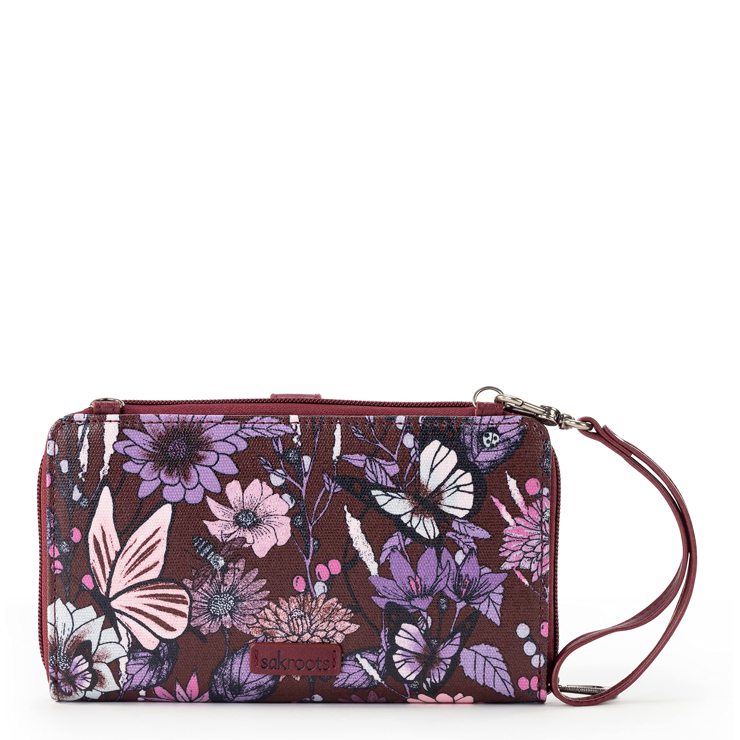 Sakroots Womens Canvas, Large Smartphone Crossbody Bag in Coated Canvas Convertible Purse with Detachable Wristlet Strap I, Cabernet Bloom, One Size US
