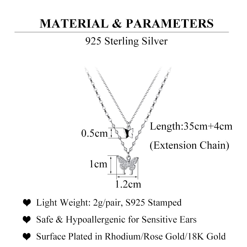 SLUYNZ 925 Sterling Silver CZ Butterfly Choker Necklace for Women Butterfly Layered Necklace Chain (A-Silver)