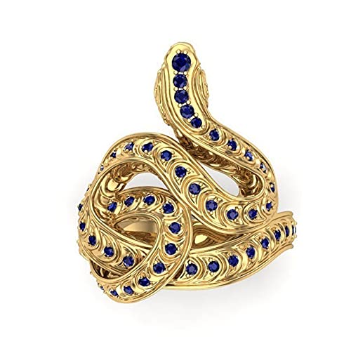Round Cut Blue Sapphire Diamond Ring Unique Style Snake Ring 14K Gold Over