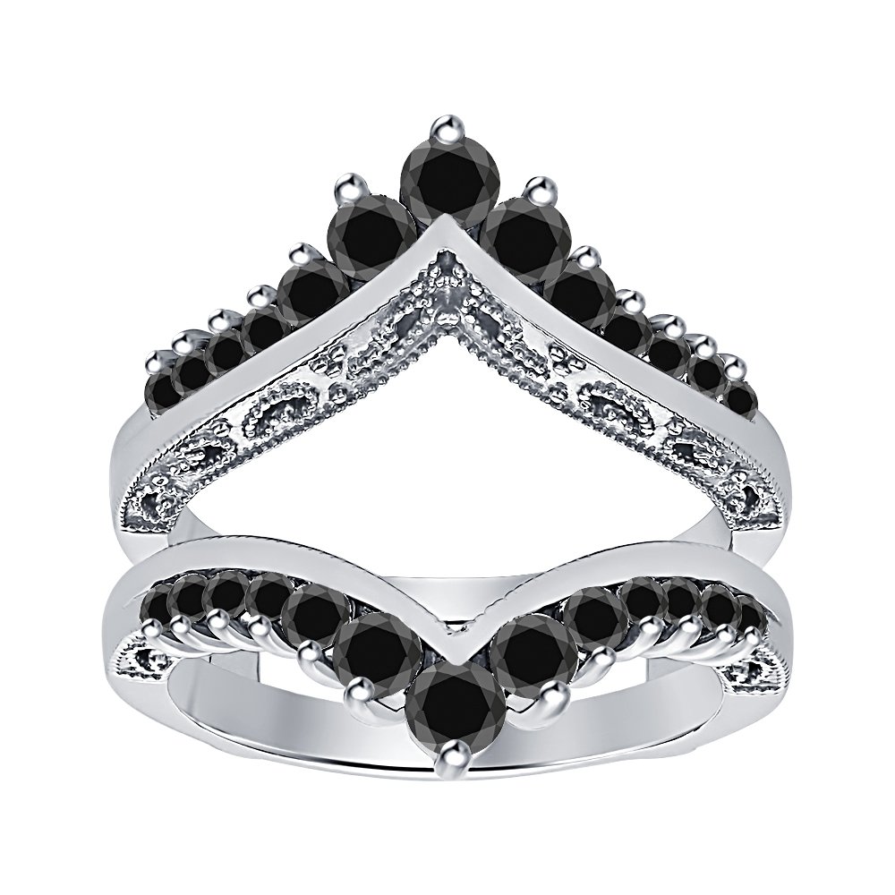 SVC-JEWELS 10K White Gold Over .925 Sterling Silver Round Black Enhancer Crown Wrap Guard Ring For Women's (9)