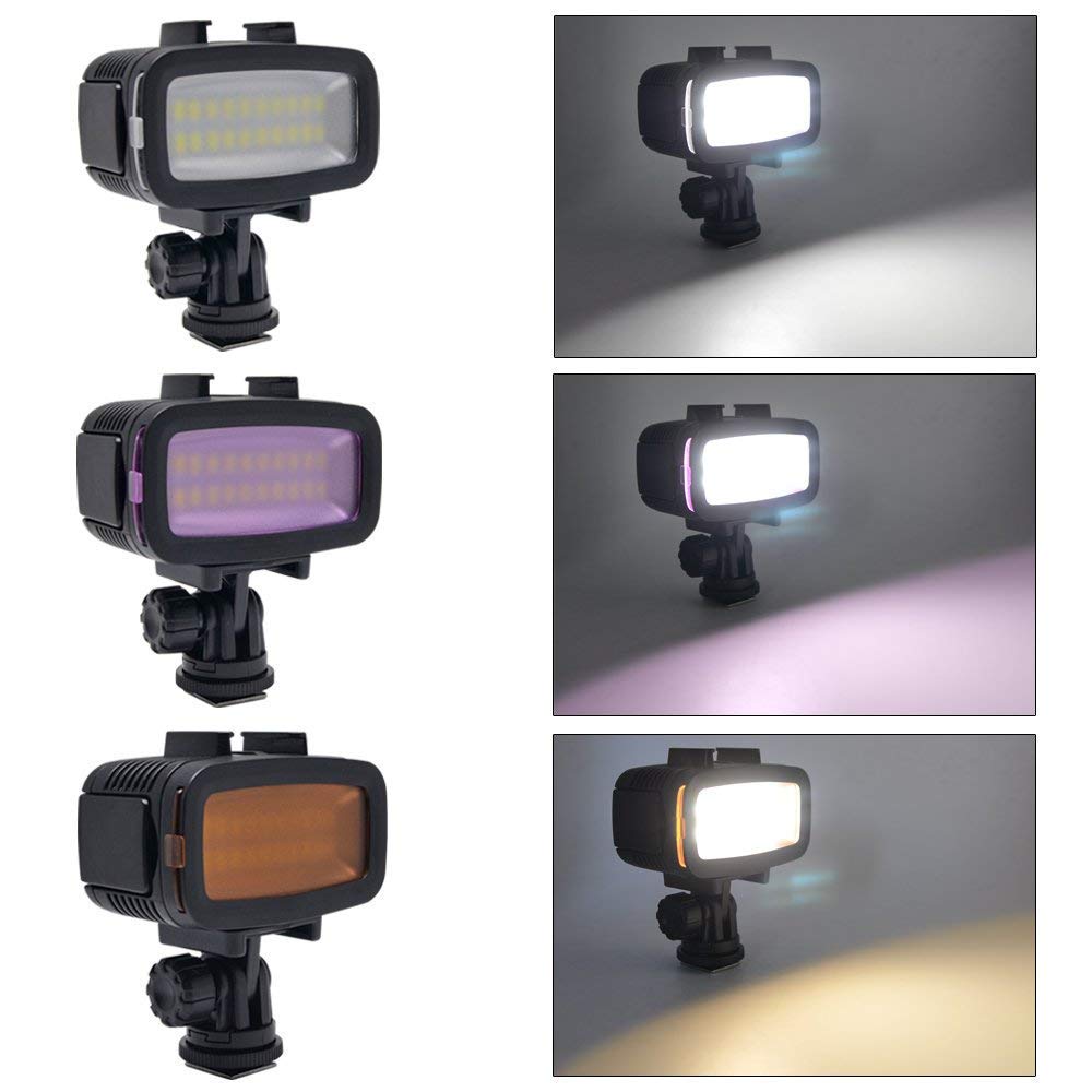 Mcoplus 40m/130ft Rechargeable Diving Light Dimmable Waterproof Video LED Light 6W 20 LEDs 700LM with 1900mAh for Gopro HTC XIAOYI SJ5000 SJ6000 & Other Action Camera &DSLR Camera