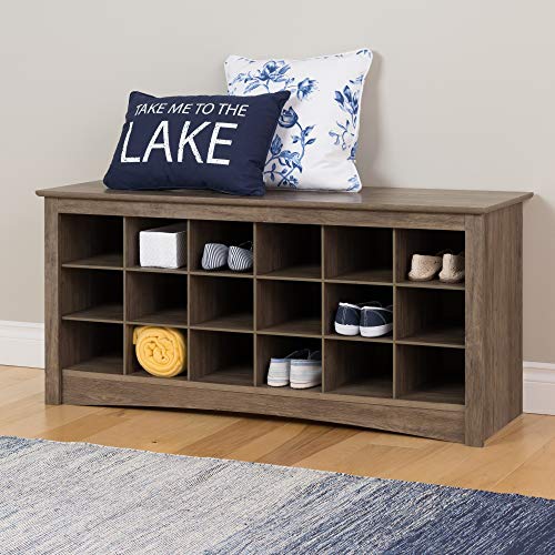 Prepac Entryway Shoe Cubbie Bench, Drifted Gray & 48" Wide Hanging Entryway Shelf, Drifted Gray