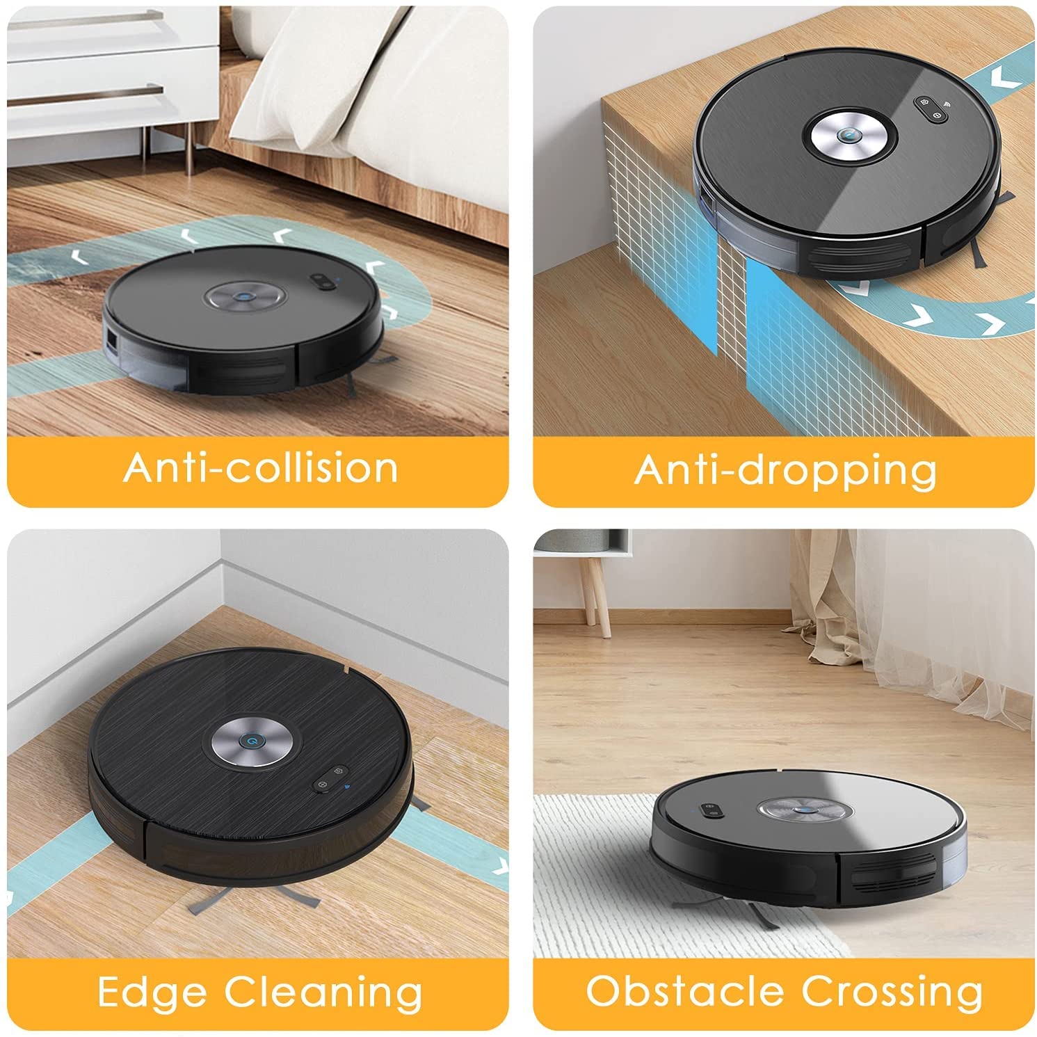 Robot Vacuum Cleaner, 2200Pa Robot Vacuum and Mop Combo, Super Thin 2.7'' Self-Charging Robotic Vacuum Cleaner, Boundary Strips Included Compatible with Alexa, Ideal for Pet Hair, Carpets, Hard Floor