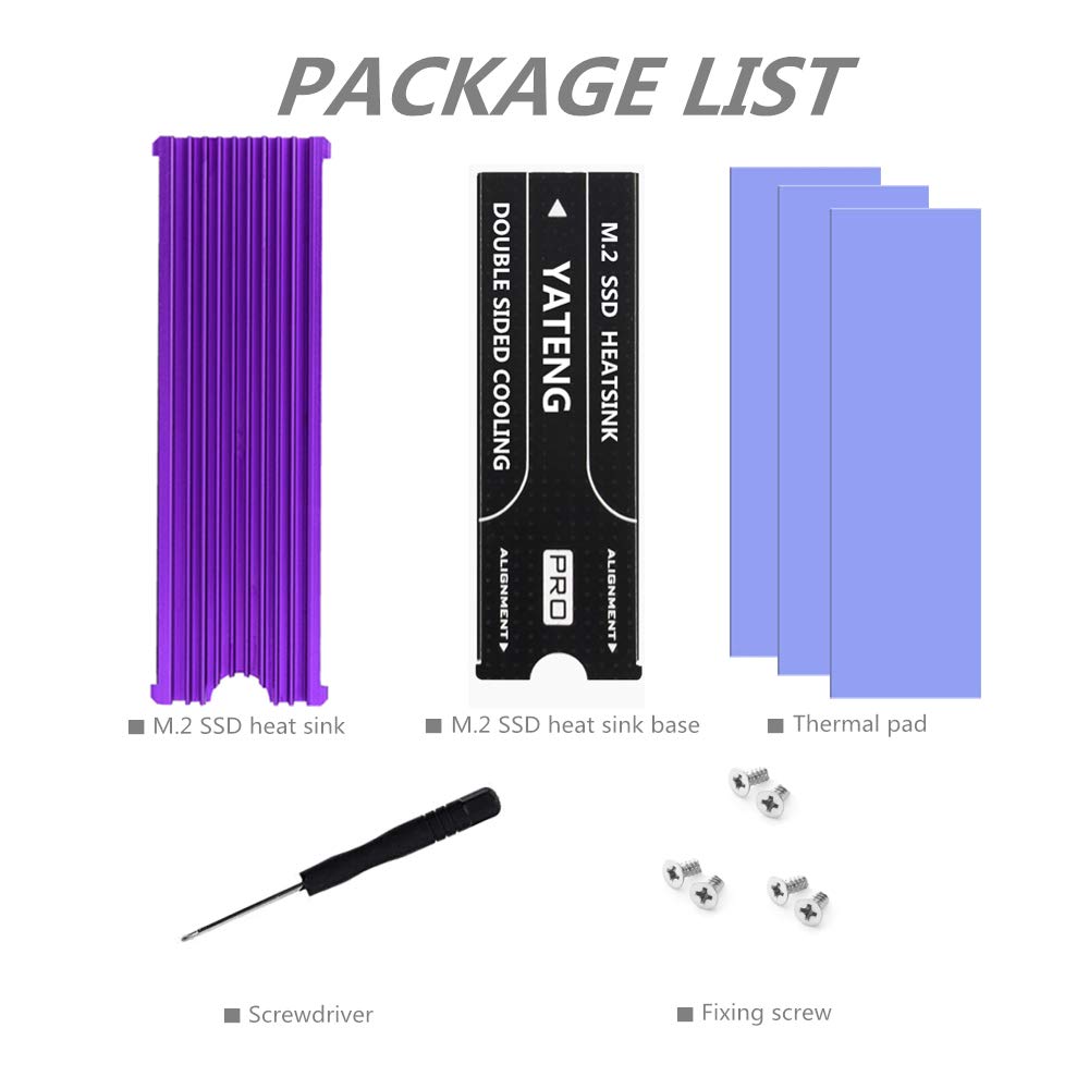 NVMe Heatsinks for M.2 2280mm SSD Double-Sided Cooling Design（Purple）