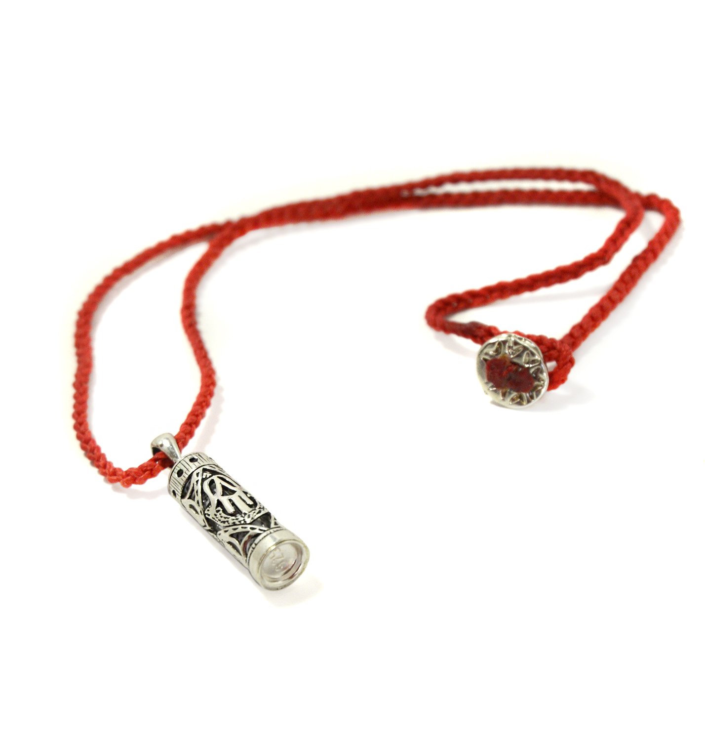 MIZZE Made for Luck Women's Traveler's Prayer in Sterling Silver Mezuzah Prayer Box on Red Knitted Necklace