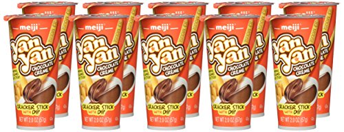 Meiji Yan Yan Dipping Sticks, Chocolate Crème - 2 oz, Pack of 10 - Cracker Sticks with Fun Animals Phrases