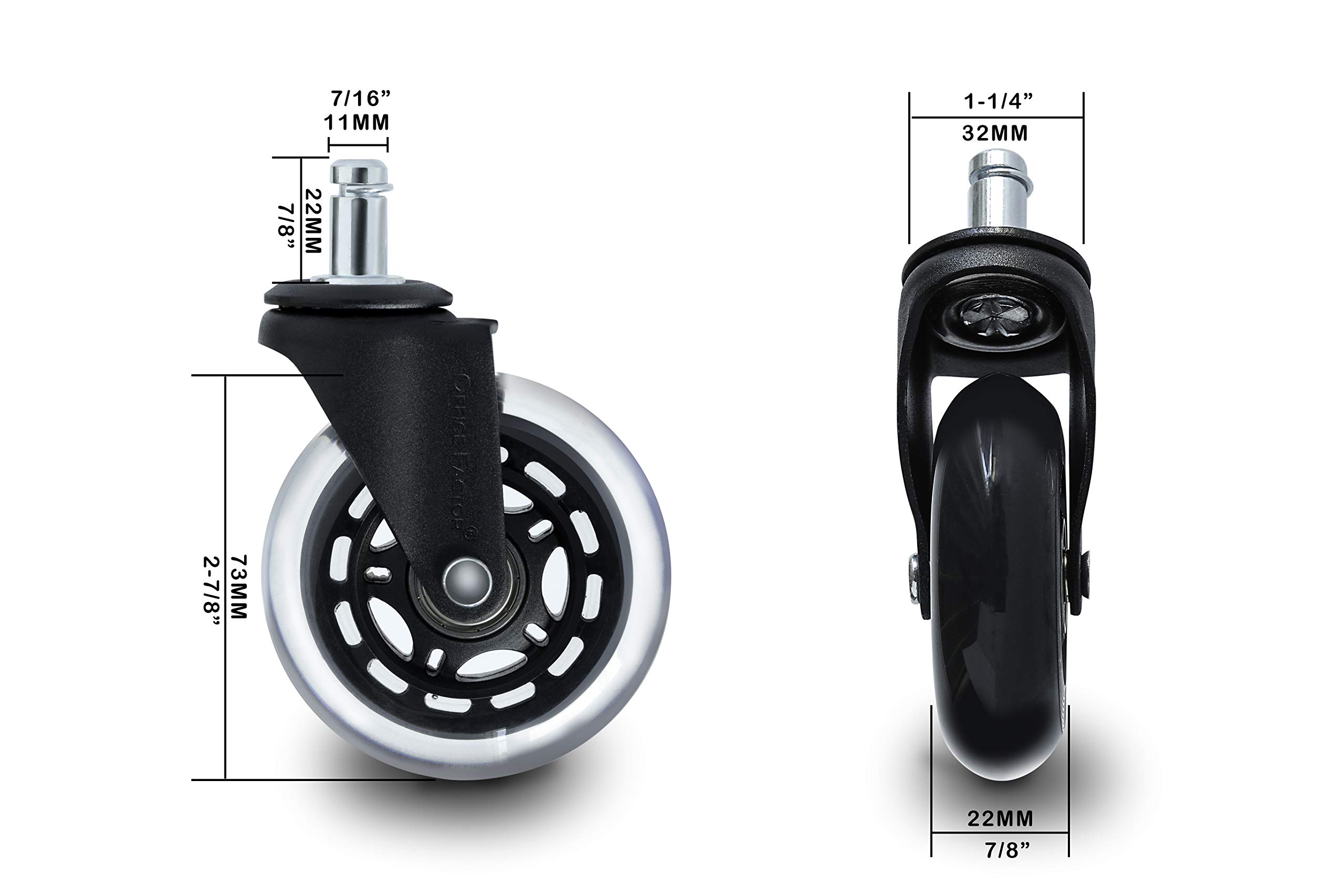Office Factor Office Chair Wheels, Set of 5 Heavy Duty Chair Wheels, Hardwood Floor Safe, Replacement Wheels for Office Chair, Modern Style, Universal Fit, Suitable for All Flooring and Carpet