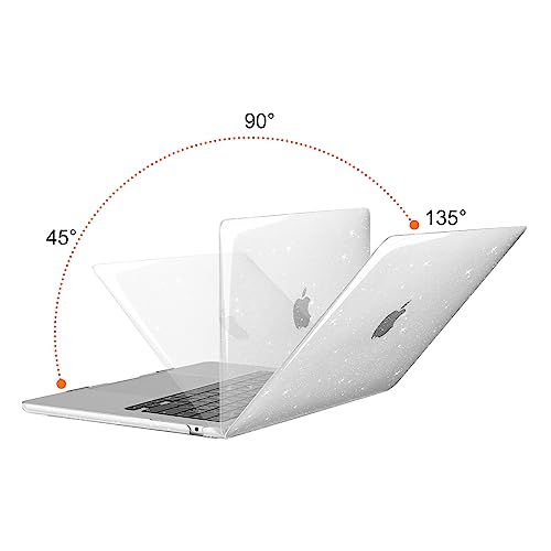 MOSISO Compatible with MacBook Air 15 inch Case 2023 2024 Release M3 A3114 M2 A2941, Sparkly Glitter Plastic Hard Shell&Keyboard Cover&Screen Protector&Webcam Cover&Type C Adapter 2 Pack, Transparent