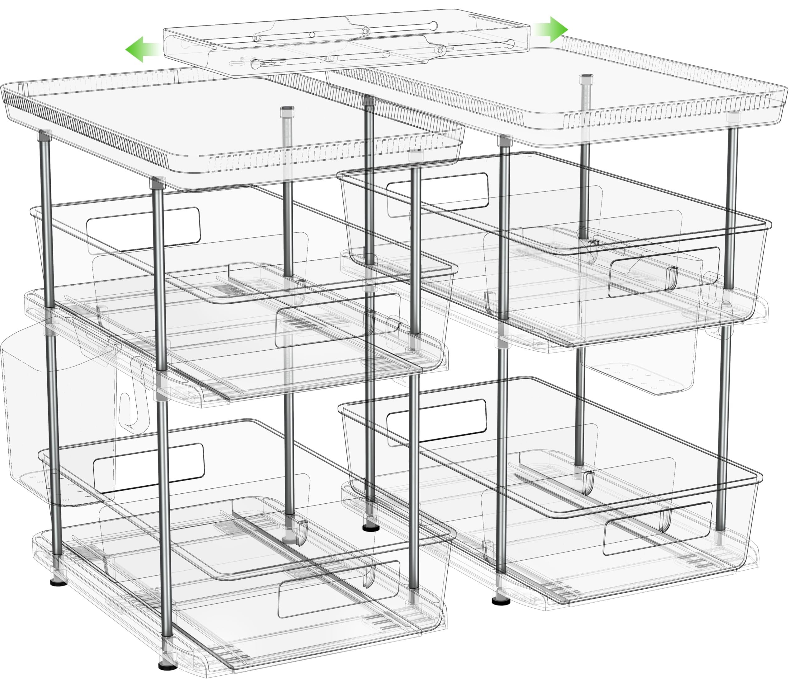 NIHEHAG Large 3 Tier Under Sink Organizers and Storage Bathroom - Multi Purpose Bathroom Cabinet Organizer,Pull Out Organizer and Storage with Dividers/Hooks,Clear Adjustable Medicine Bins (XL)