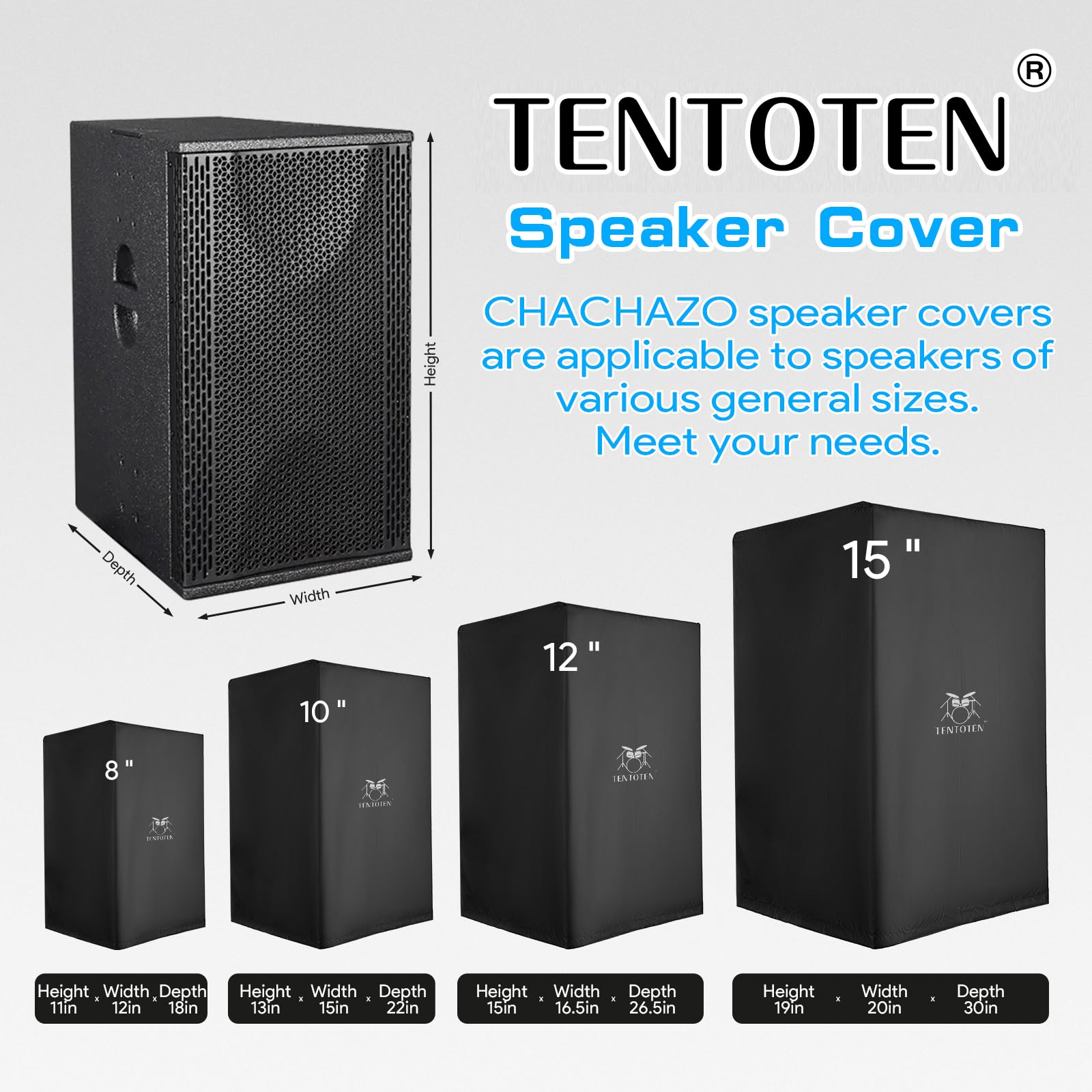 TENTOTEN Speaker Cover for 15 Inch PA/DJ Powered Speaker, Outdoor Speaker Covers - UV 50, Water Resistant, Dustproof, Also Use Indoor(Single)