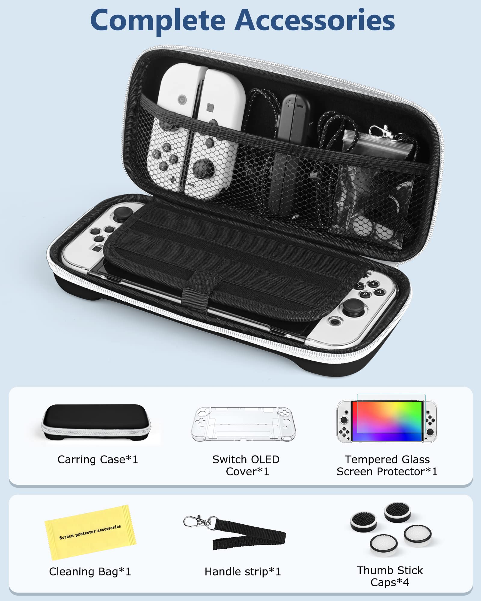 RTTACRTT Carrying Case for Nintendo Switch OLED, Hard Shell Travel Carrying Case for Nintendo Switch with Case, HD Screen Protector, Stand, Thumb Grips