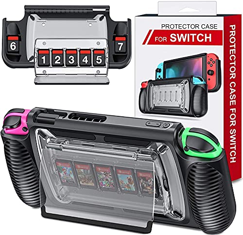 WU-MINGLU Switch Case, Protective Case for Nintendo Switch with 7 Game Cards Slots, Dockable Switch Cover with Ergonomic Design and Adjust Kickstand White