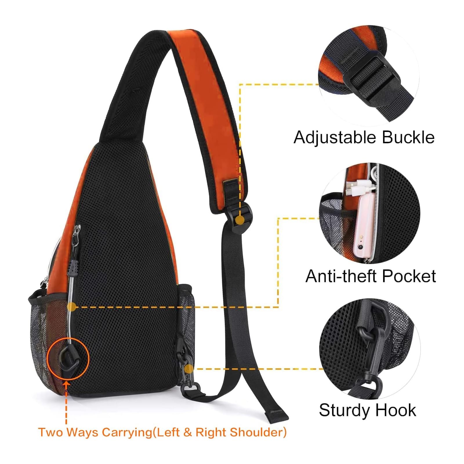 MOSISO Mini Sling Backpack,Small Hiking Daypack Travel Outdoor Casual Sports Bag, Orange