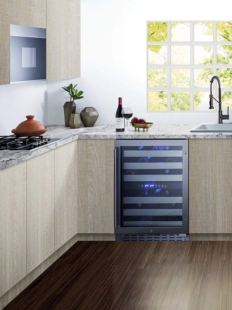 Summit Appliance ALWC532 24" Wide Built-In Wine Cellar, ADA Compliant; 46 Bottles; Automatic Defrost; Glass Door; Full-extension Shelving; Digital Control Panel; Interior Lighting