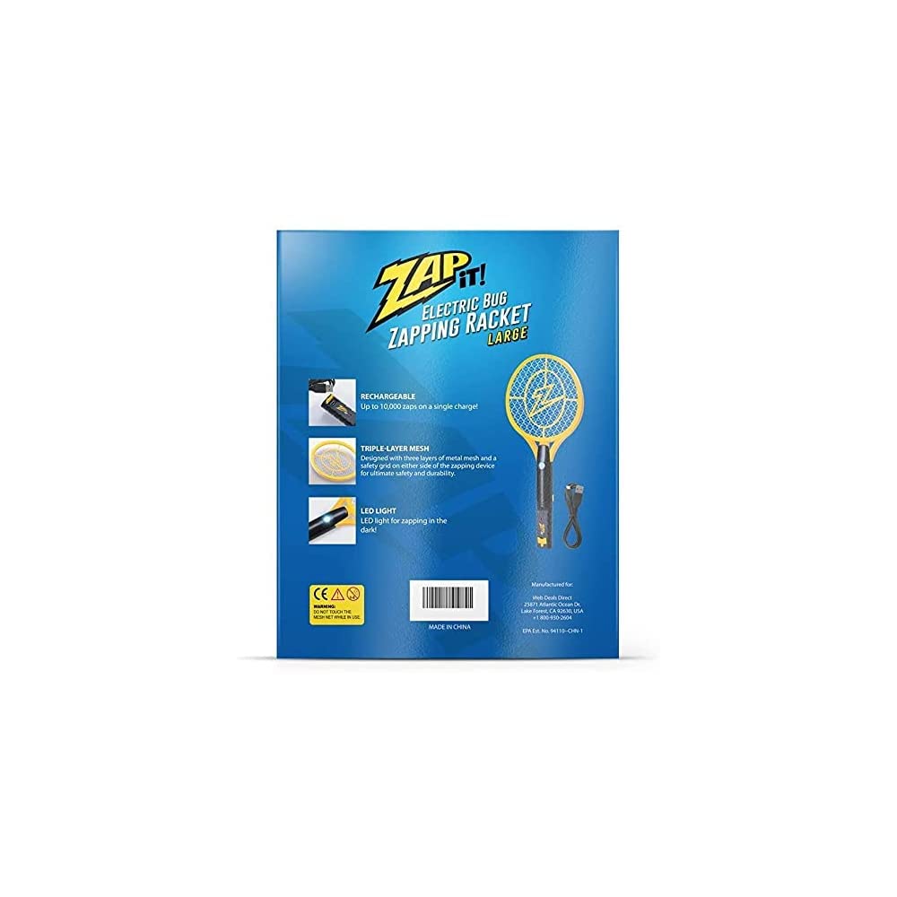 Zap It! Bug Zapper - Rechargeable Mosquito, Fly Killer & Bug Zapper Racket - Electric Fly Swatter Racket - 4,000 Volt - USB Charging, Super-Bright LED Light to Zap - Safe to Touch (Yellow, Medium)
