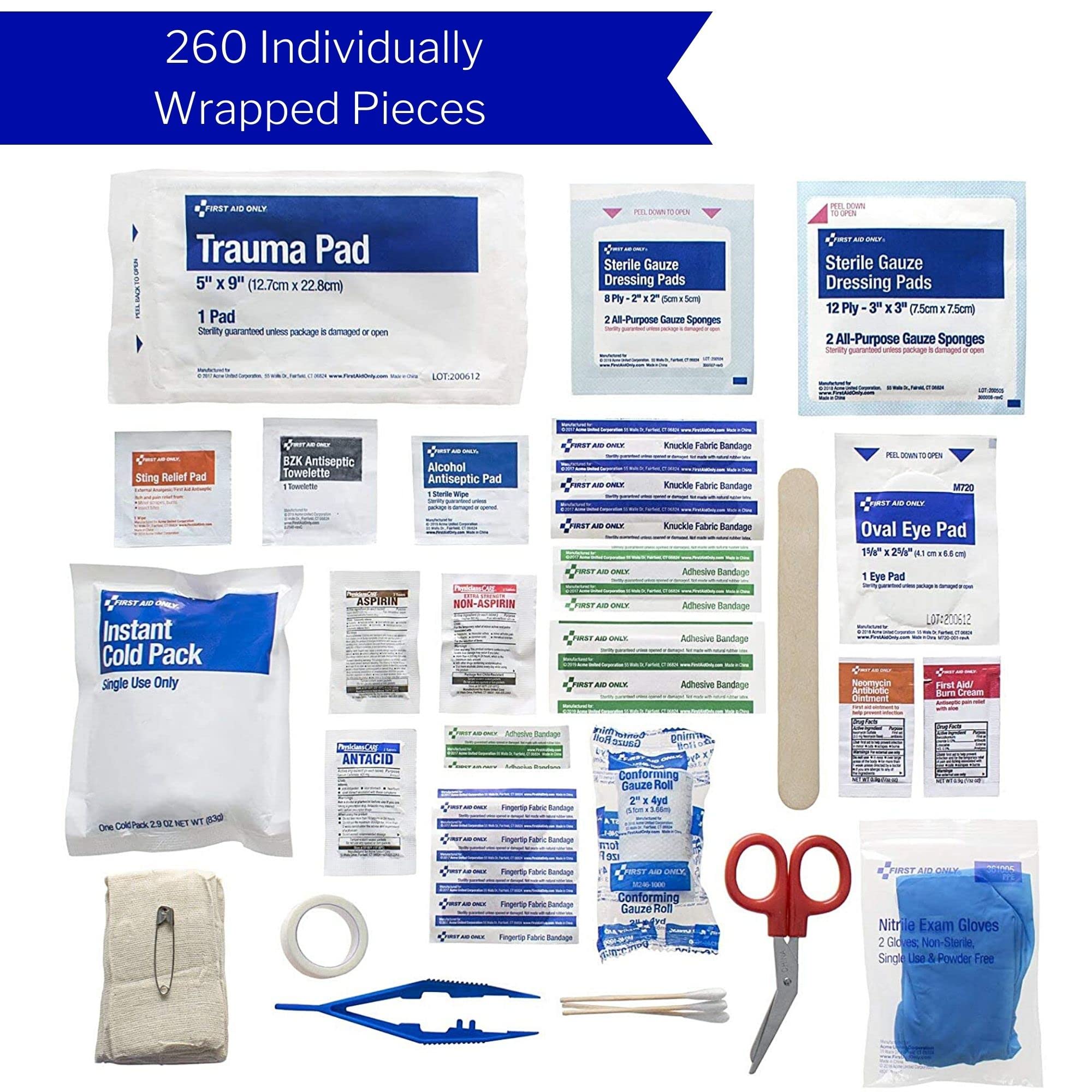McKesson First Aid Kit, 260 Pieces, OSHA Compliant 50 Person Kit for Car, Home, Office, Camping, Travel