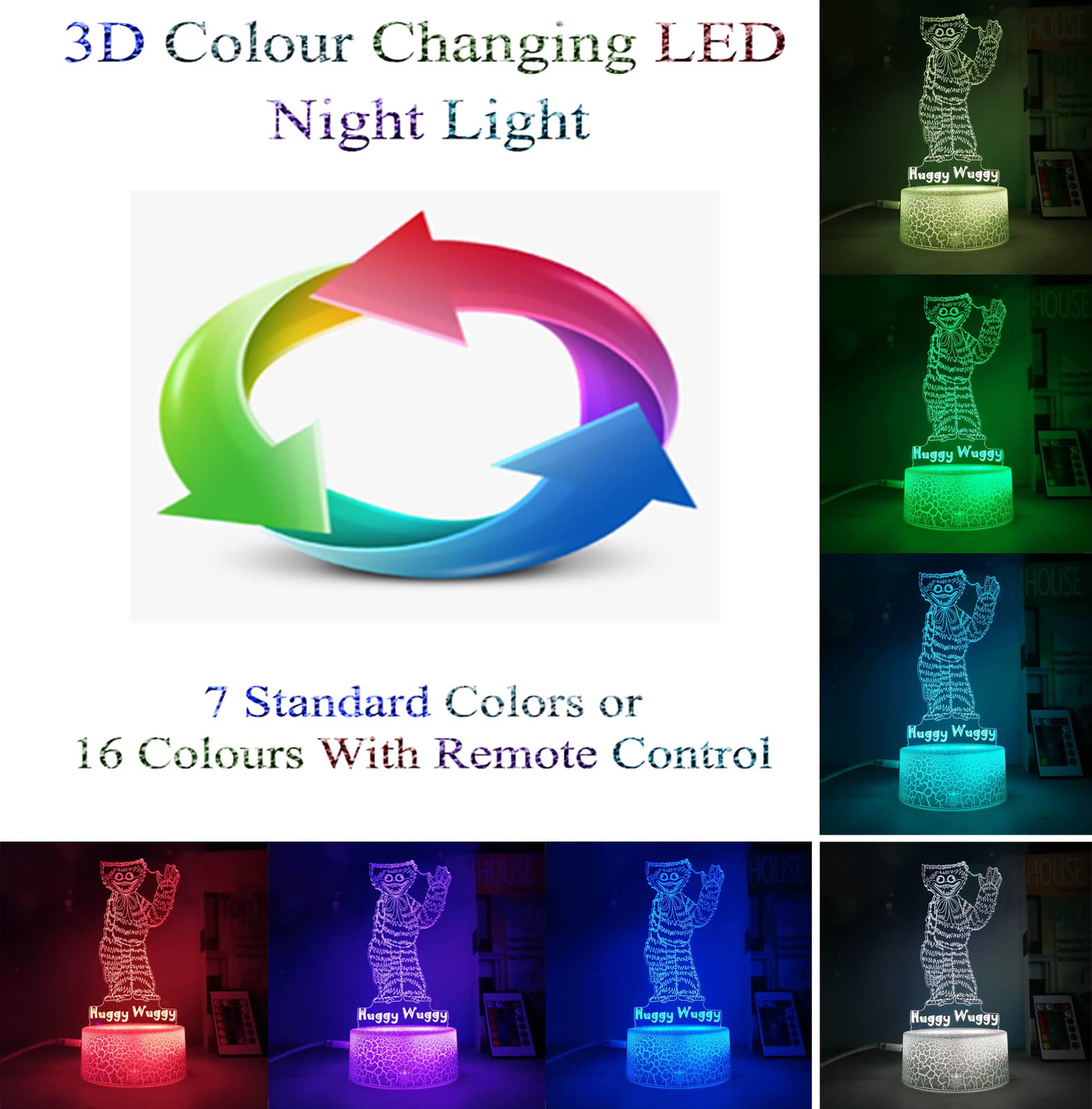 Poppy Playtime - Huggy Wuggy - Multi Color Changing Night Light Table Lamp for Boys and Girls (Huggy Wuggy 2)