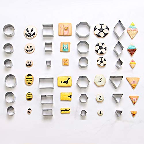 SurgeHai Geometric Shape Cutters Mini Cutters Including Hexagon, Square, Circle, Oval, Diamond Molds for Fondant, Clay–Stainless Steel, 24 Pcs Set