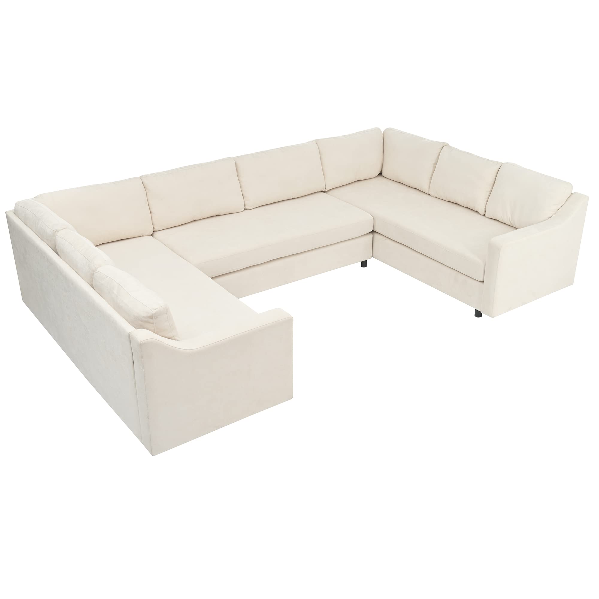 Merax Upholstered U-Shaped Large Sectional Sofa with Thick Seat, 8 Seater, Beige