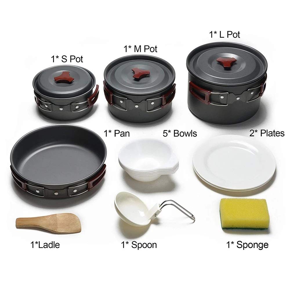 YFDM Outdoor Camping Cookware Kit Non Stick Camping Pans Lightweight Cooking Set Pans and Pots for Trekking Hiking Picnic