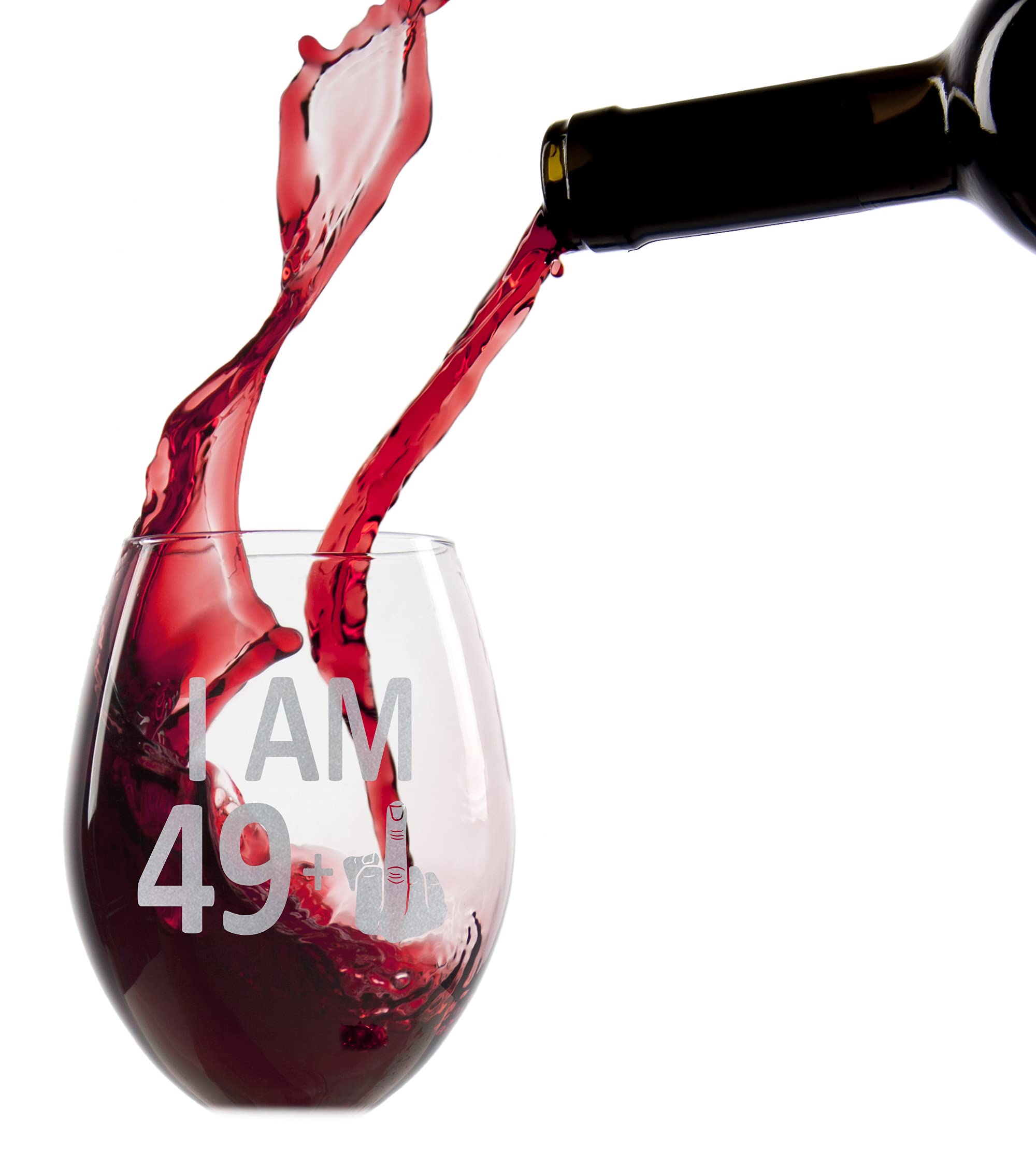 Promotion & Beyond 49 + 1 50th Birthday Finger Graphic Stemless Wine Glass - Funny Birthday Gift For Friends