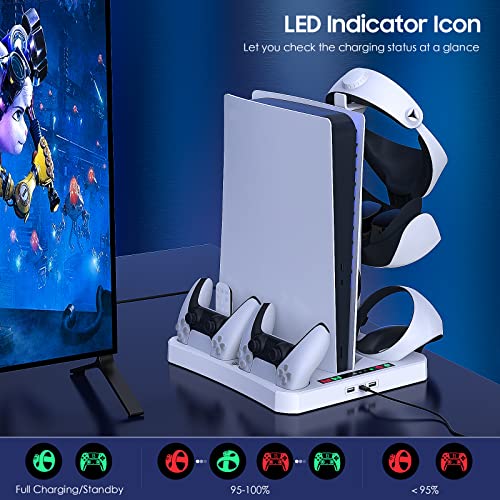 TiMOVO Charging Station for PlayStation VR2, Dual Charging Dock for PS5 & PS VR2, Charger Stand Gamepad Showcase Host Cooling Fan Bracket Stable Desk Accessories PS5 Detachable Charging Rack, White