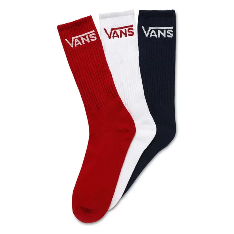 Vans Men's Classic Crew Socks (3 Pairs), Red/White/Navy, Size 9.5-13