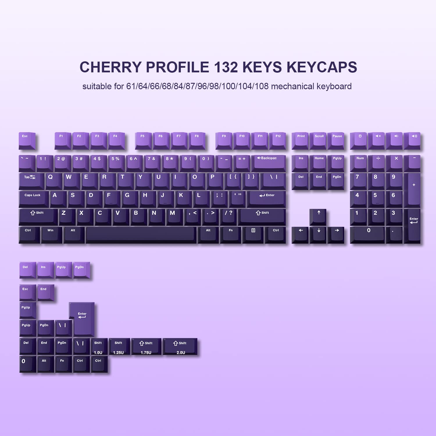 Womier PBT keycaps,Double Shot keycaps 75 Percent,Cherry Profile Keyboard keycaps,Gradient Purple Key Cap for Mechanical Gaming Keyboards(132key,only keycaps)