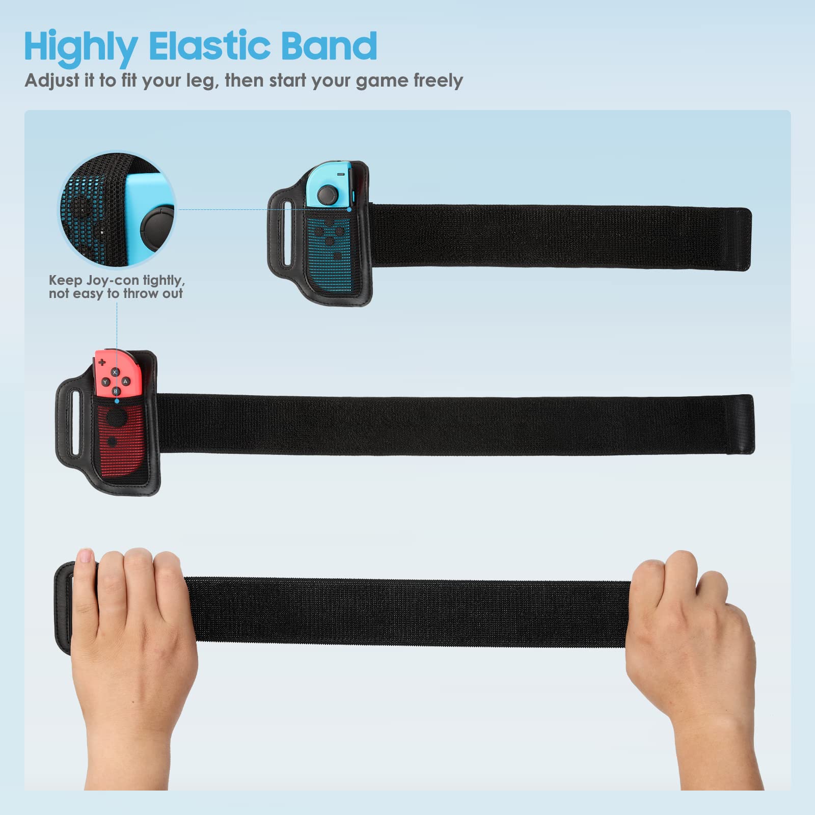 TiMOVO Switch Leg Straps Compatible with Nintendo Switch Sports/Switch Ring Fit Adventure Game, 4-Pack Adjustable Elastic Strap for Switch OLED/Switch, 2 Sizes Soccer Leg Band for Adults & Kids, Black