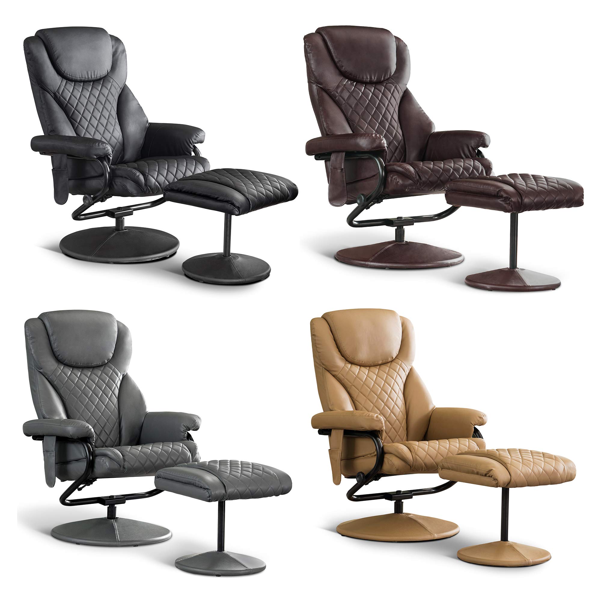 MCombo Recliner with Ottoman, Reclining Chair with Massage, 360 Swivel Living Room Chair Faux Leather, 4901 (Cognac)