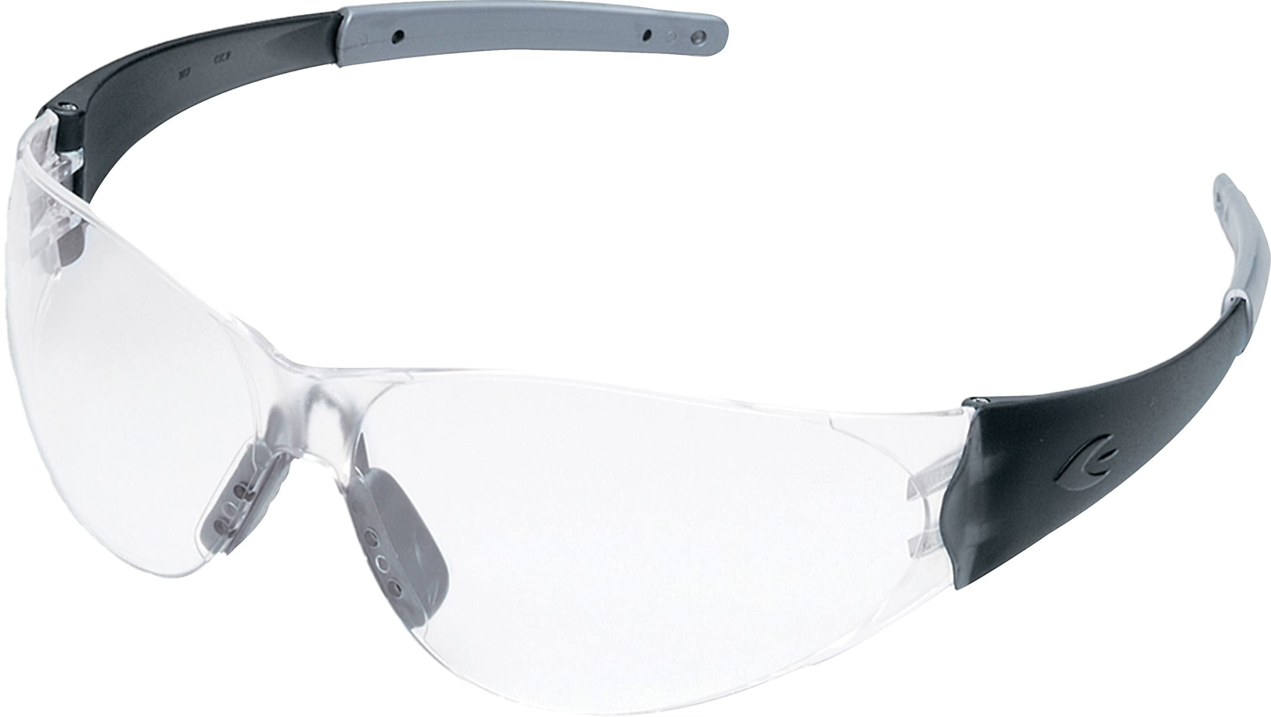 MCR Safety CK210 Checkmate 2 Polycarbonate Clear Lens Safety Glasses with Silver Nose Piece and Temple Sleeve, 1 Pair