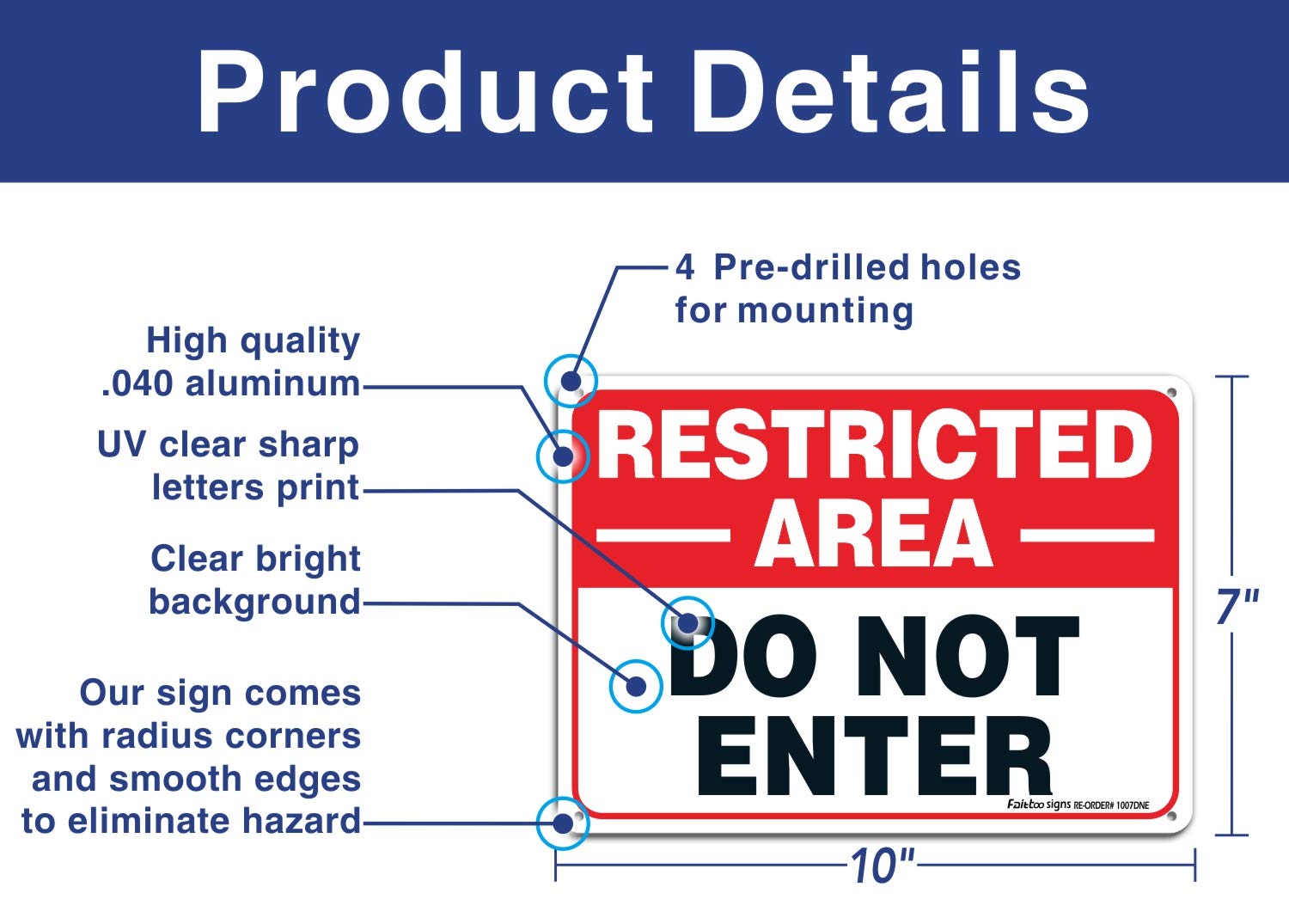 Restricted Area Sign, Do Not Enter Signs Metal, 2 Pack, 10 x 7 inch .40 Rust Free Aluminum, UV Protected, Weather Resistant, Waterproof, Durable Ink, Easy to install