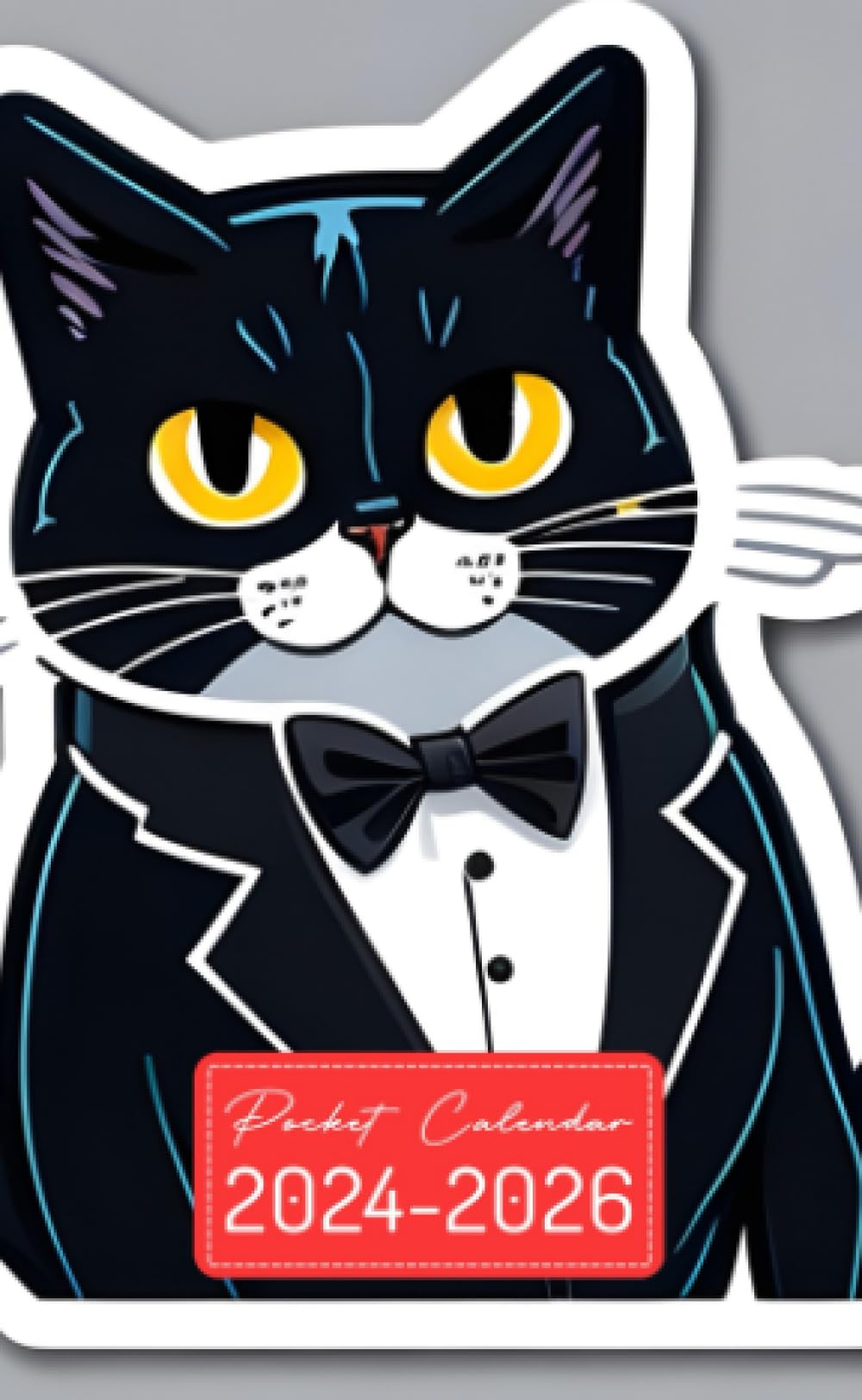 Pocket Calendar 2024-2026: Two-Year Monthly Planner for Purse , 36 Months from January 2024 to December 2026 | Cartoon tuxedo cat | Vermeer style