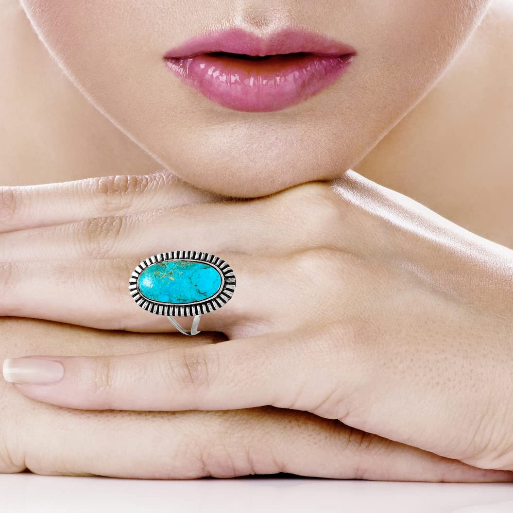 Southwest Style Ring Sterling Silver Genuine Turquoise & Gemstones (SELECT COLOR) (Turquoise, 10)