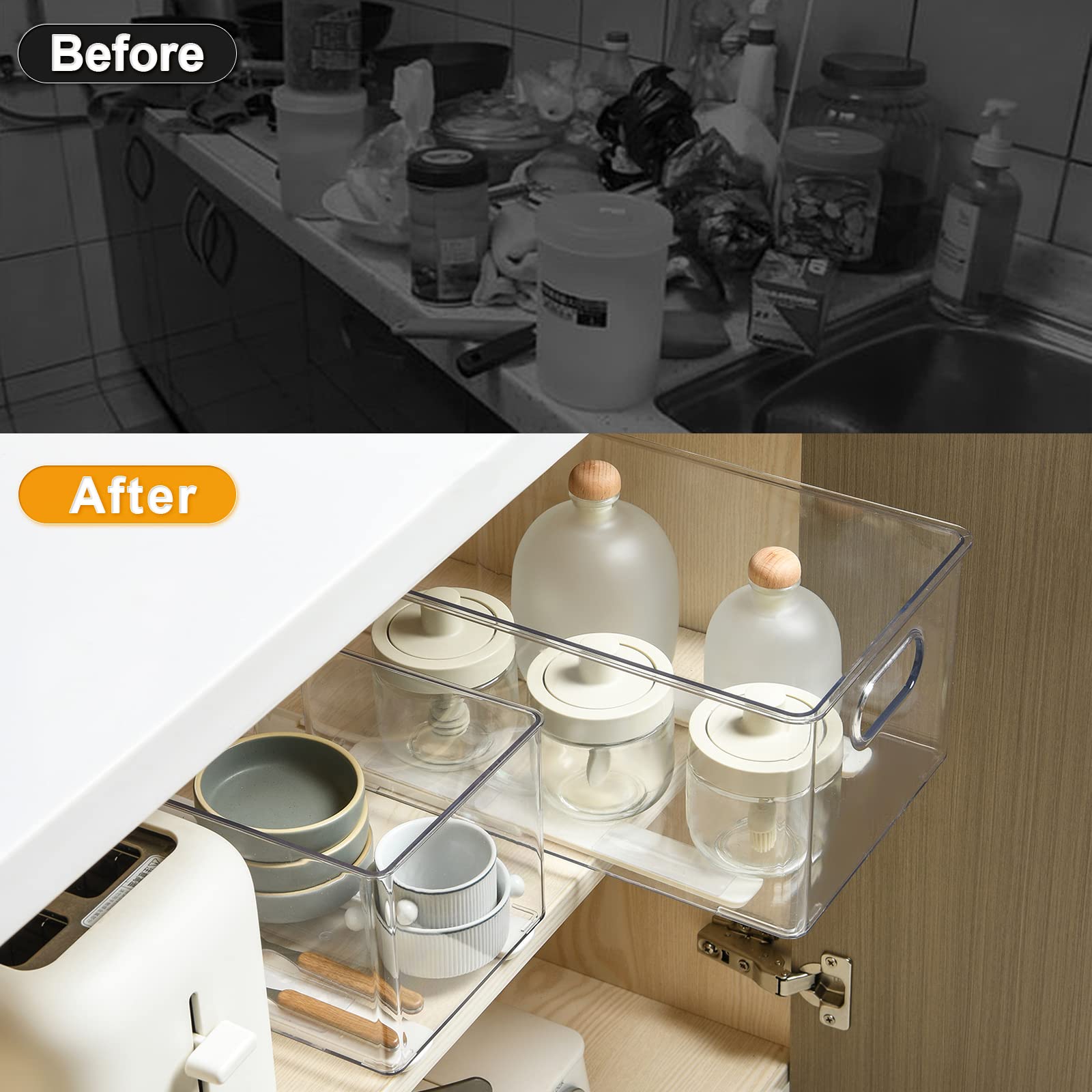 Summark 4 PCS Pull out Rail for Baskets or Bins.Storage and Organization Accessories for Cabinet,Shelves.DIY Drawer Organizers Slides