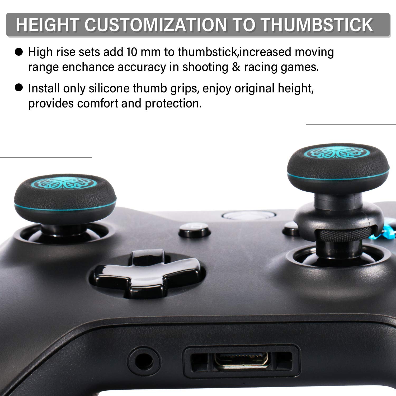 Playrealm FPS Thumbstick Extender & Printing Rubber Silicone Grip Cover 2 Sets for Xbox Series X/S & Xbox One Controller(Cthulhu Abyss Blue)