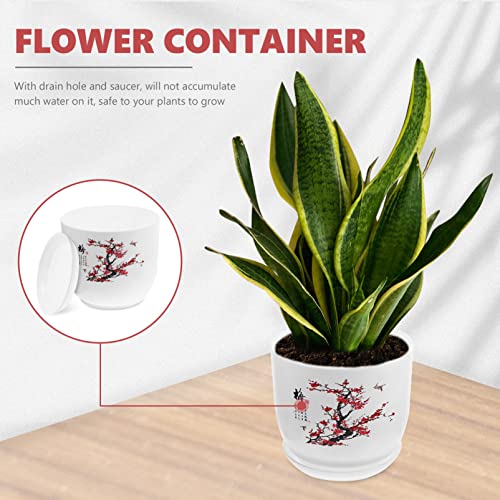 Yardwe Chinese Ceramic Planter Porcelain Flower Pot with Saucer Bonsai Pot Decorative Plant Pot Succulent Planter For Table Centerpiece Home Office Decor