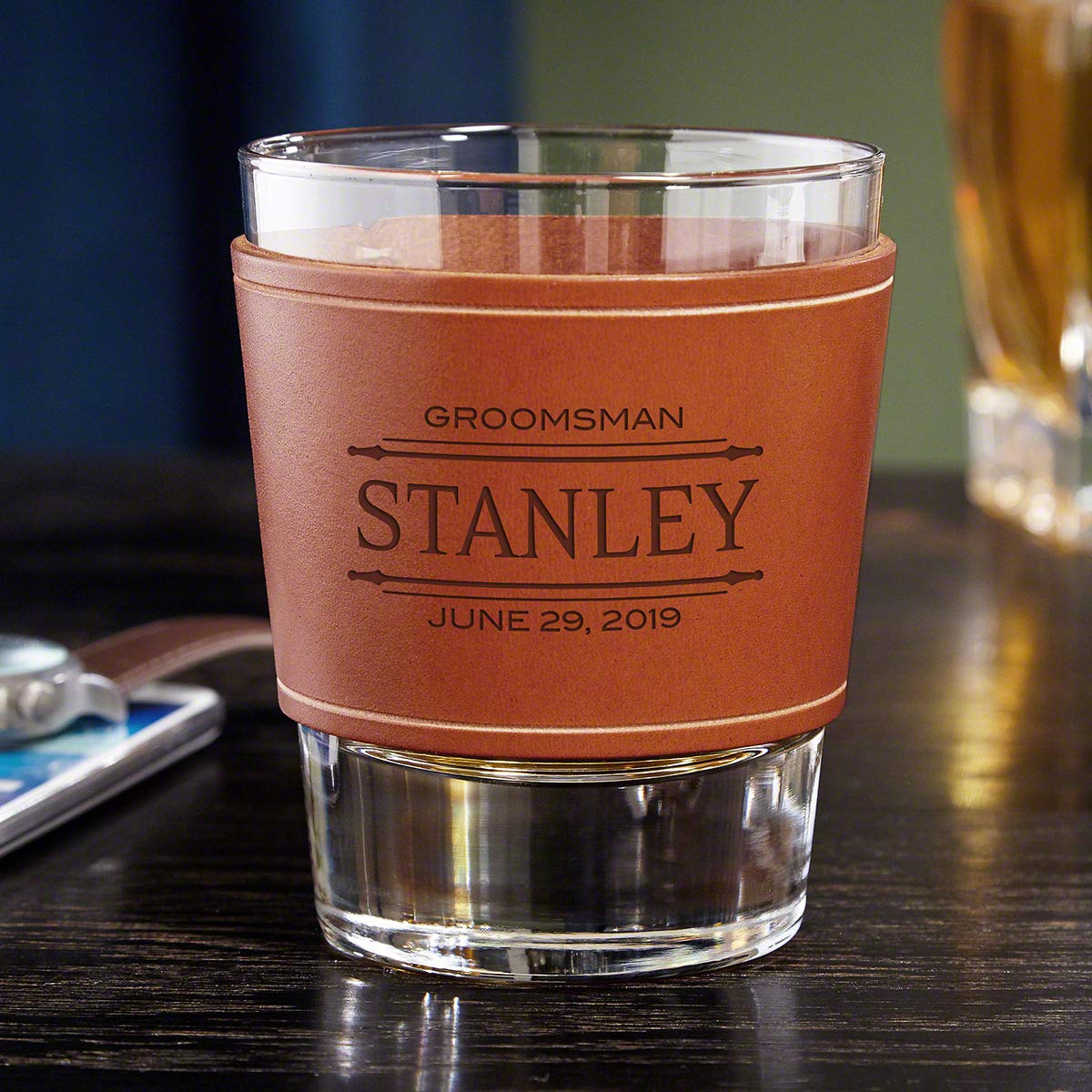 Stanford Custom Leather Wrap Whiskey Glass (Personalized Product)