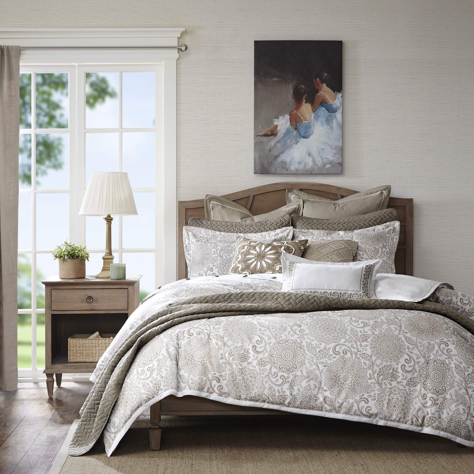 Madison Park Signature Sophia King Size Bed Comforter Duvet 2-In-1 Set Bed In A Bag - Ivory , Jacquard β 9 Piece Bedding Sets β Ultra Soft Microfiber Bedroom Comforters