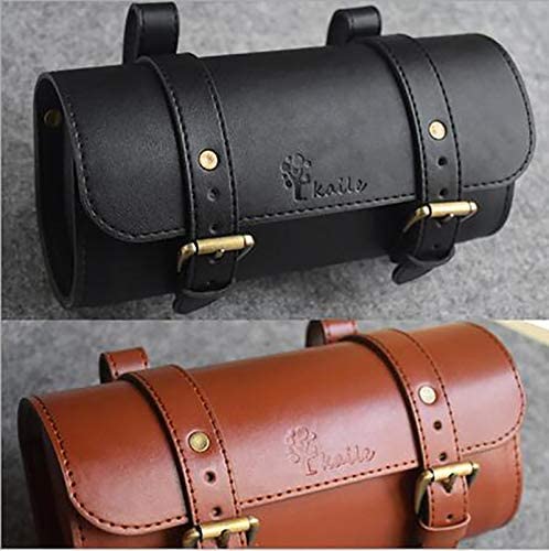 Retro Bicycle Handbar Bag Front Tube Beam Bag Bike Frame Saddle Bag Leather (Black)