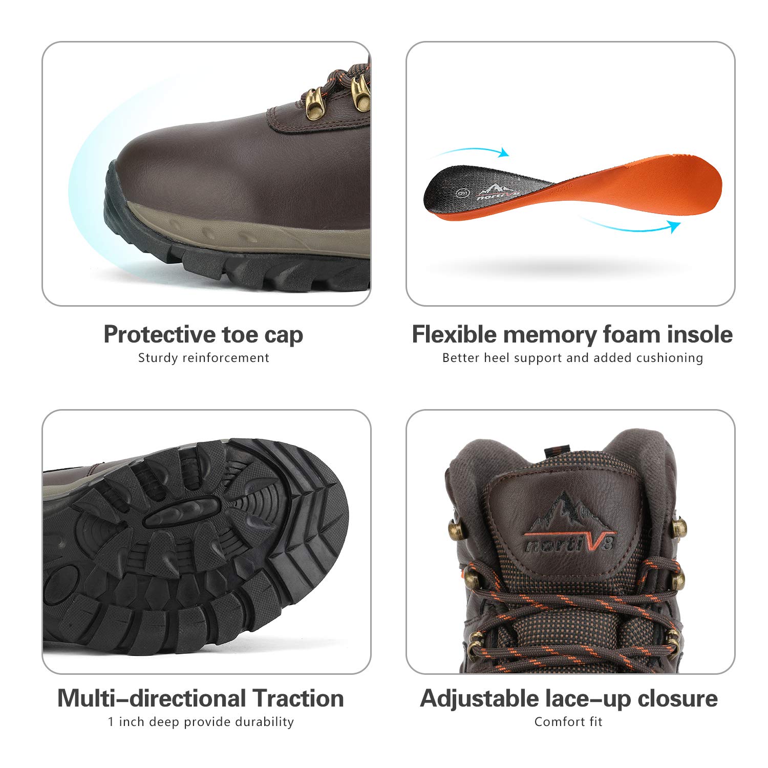 NORTIV 8 Men's Mid Ankle Leather Waterproof Work Boots Outdoor Hiking Boots Brown/Black/Orange Size 10.5 M US 170412