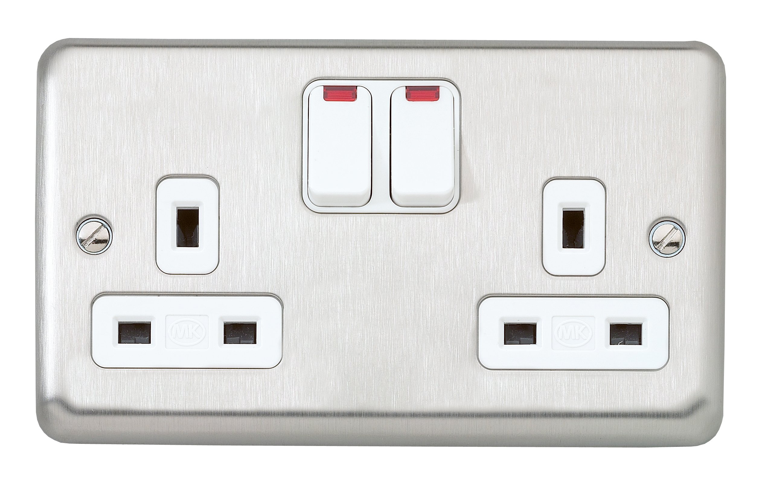 MK Albany Plus K2448BSS 13A 2-Gang Double Pole Switch Socket with Neon