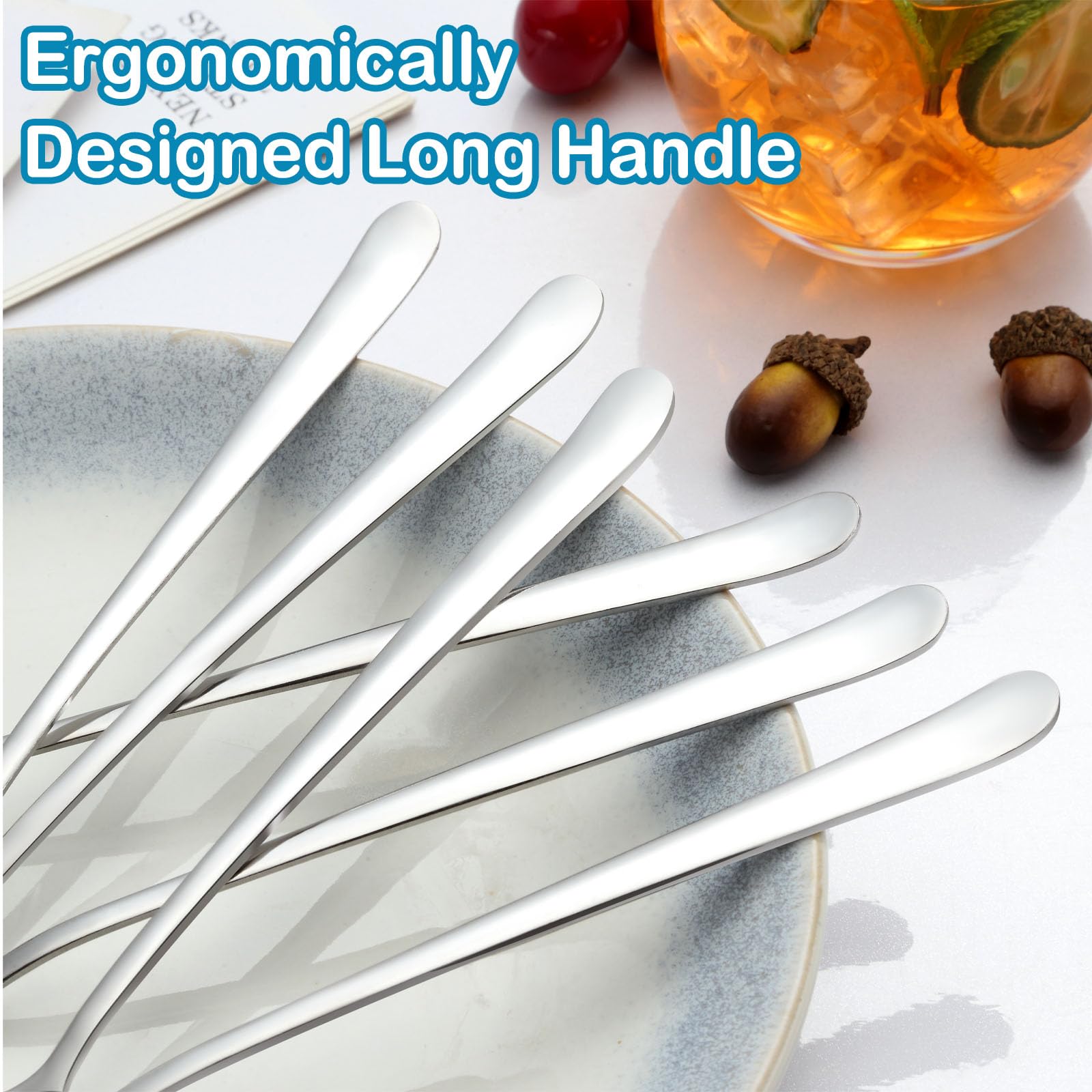 Pleafind 12-PCS Long Spoon (7.9 inch), Long Handle Iced Tea Spoons, Coffee Spoon, Ice Cream Spoon, Stainless Steel Stirring Spoon, Long Spoons for Shakes Cocktail Stirring Coffee Cold Drink