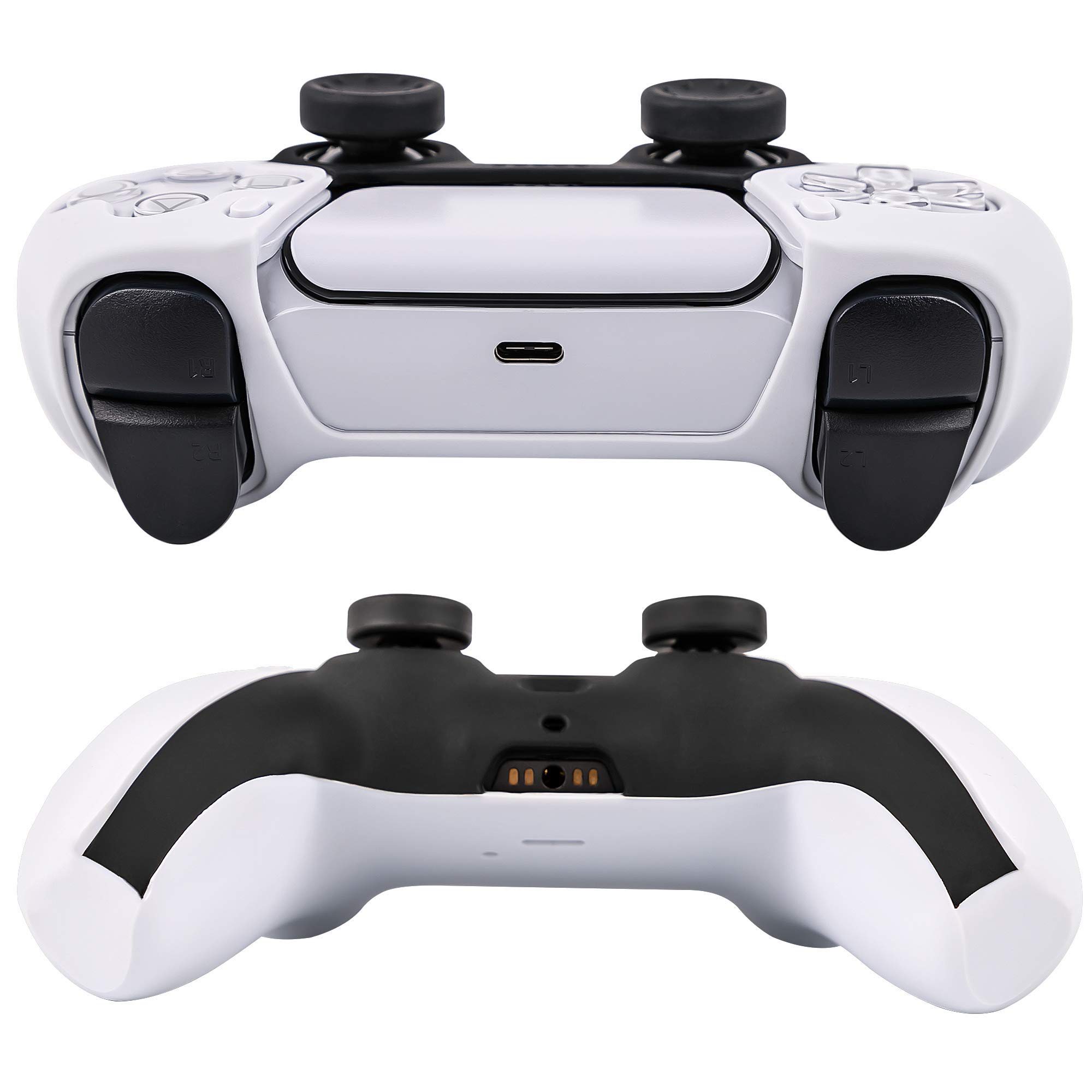 PS5 Controller Grip Cover, CHIN FAI Anti-Slip Silicone Skin Protective Cover Case for PlayStation 5 DualSense Wireless Controller with 6 Thumb Grip Caps (New White)