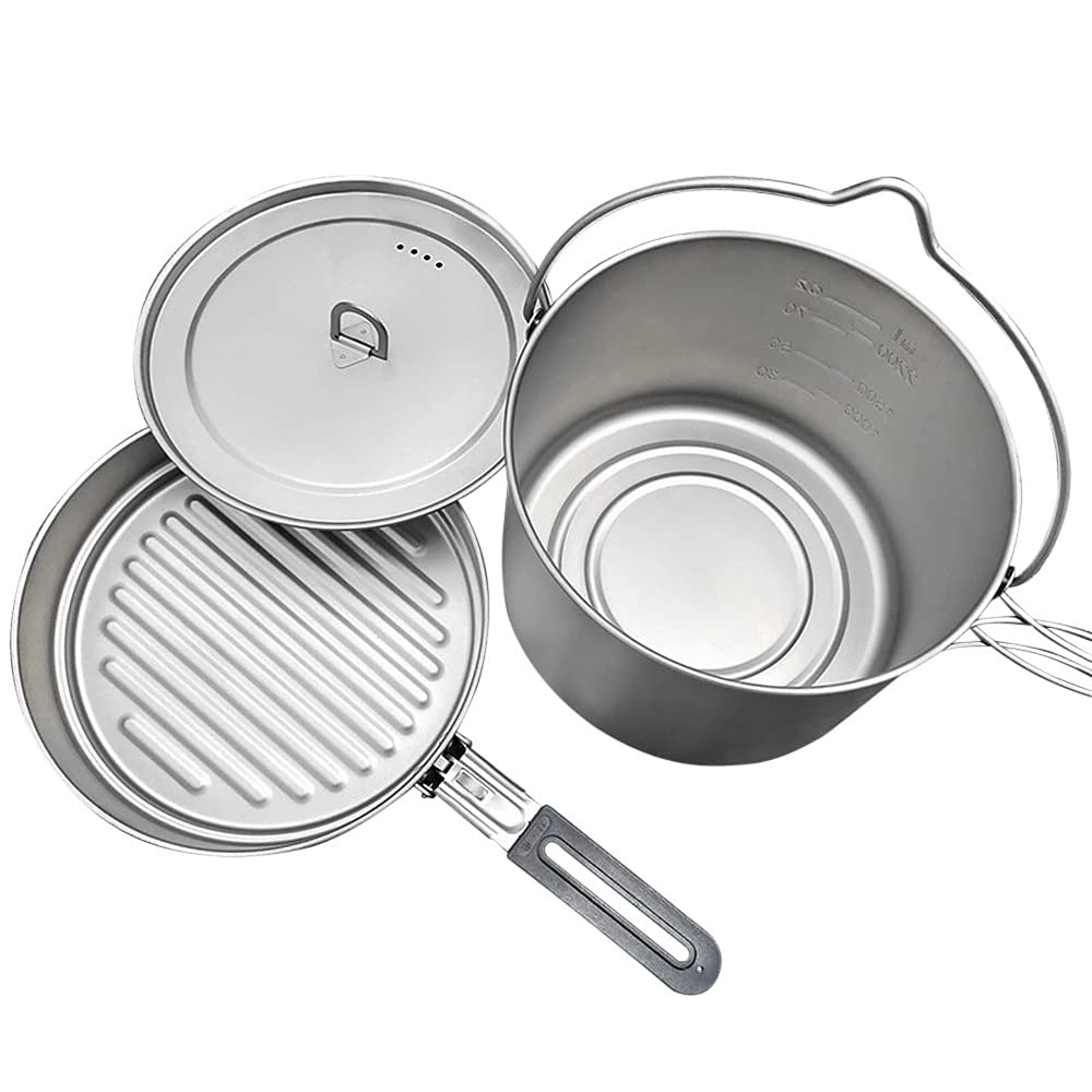 YFDM Cookware Set Pot Camping Pan 2.8L Pot with 1.1L Pan for Outdoor Camping Backpacking Hiking Picnic Cooking