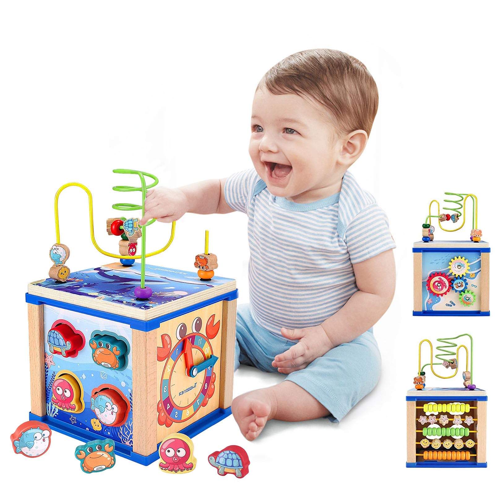 YidaSouko 5-in-1 Baby Activity Cube Bead Maze Activity Center for Learning Educational Developmental Toddlers 3 Years Old Montessori Toys Shape Sorter Play Cube