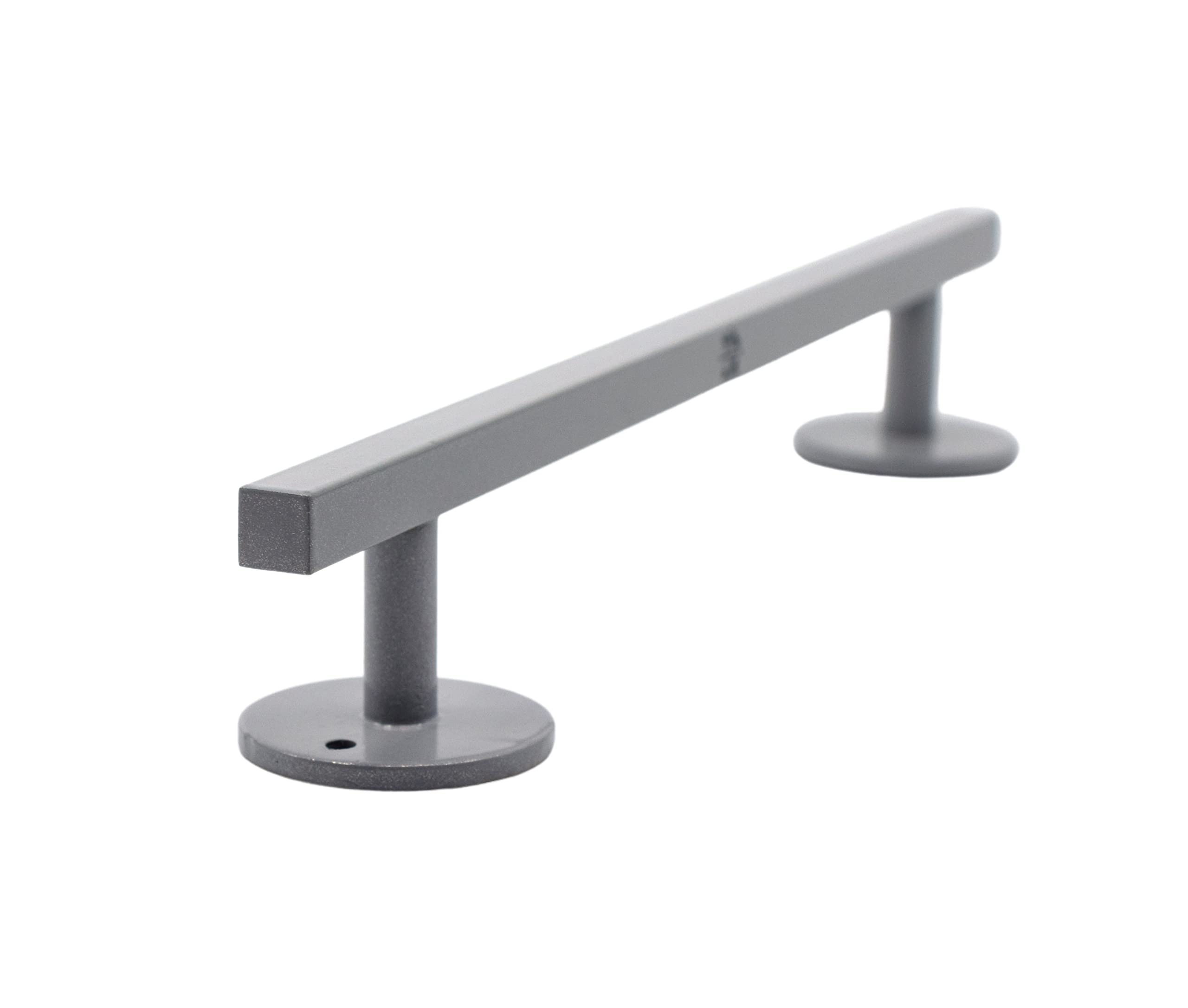 Teak Tuning Straight, Square Fingerboard Rail, 10" - Custom Designed Premium Solid Steel Construction, Matte Powder Coated Finish in Silver Grey - Superior Non-Slip Foam Feet
