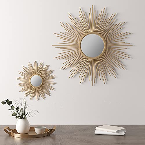 Madison Park Wall Décor Fiore Metal Sunburst Mirror for Living Room - Home Accent, Ready to Hang Bedroom Decoration, 29.5" Diameter, Gold