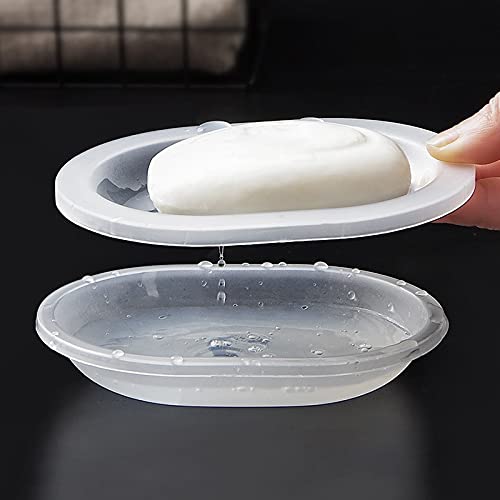PLMM soap Box， Oval Transparent Double-Layer Plastic Soap Box Household Bathroom Drain Soap Tray Soap Holder (Color : Brown)