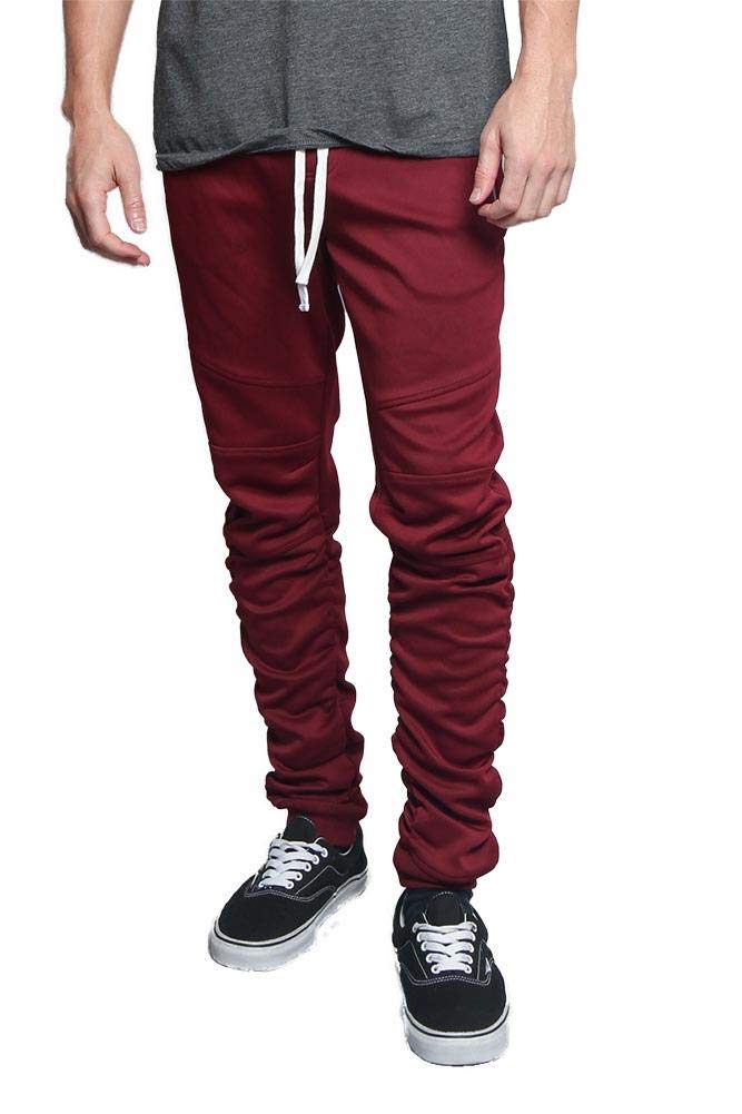 Men's Scrunched Bungee Calf Solid Color Sectional Knee Drawstring Premium Track Pants TR547 - Burgundy - 4X-Large - GG8E
